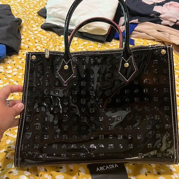 Acadia Italy | Bags | Acadia Italy Stamped Patent Leather Bag With Red ...